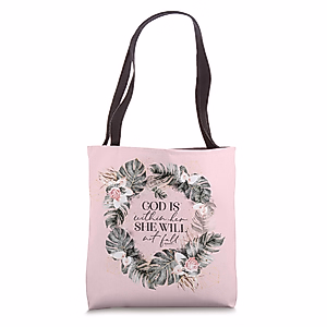 Pink Floral Inspirational Christian Woman Quote Psalm 46:5 Tote Bag