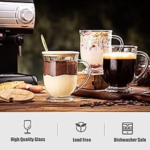 Claplante Glass Coffee Mugs Set of 6, Overnight Oats Containers with Bamboo Lids and Spoons - 15oz Large Glass Mugs, Glass Coffee Cups for Latte, Espresso Coffee, Juice, Tea, Cereal