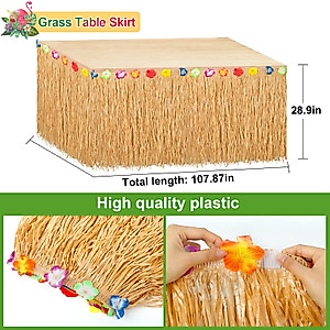 Hawaiian Aloha Luau Party Decorations, 153Pcs Tropical Summer Beach Birthday Supplies Grass Table Skirt Hanging Swirl Aloha Balloon Garland Honeycomb Centerpiece Hibiscus Palm Leaves Straws CakeTopper
