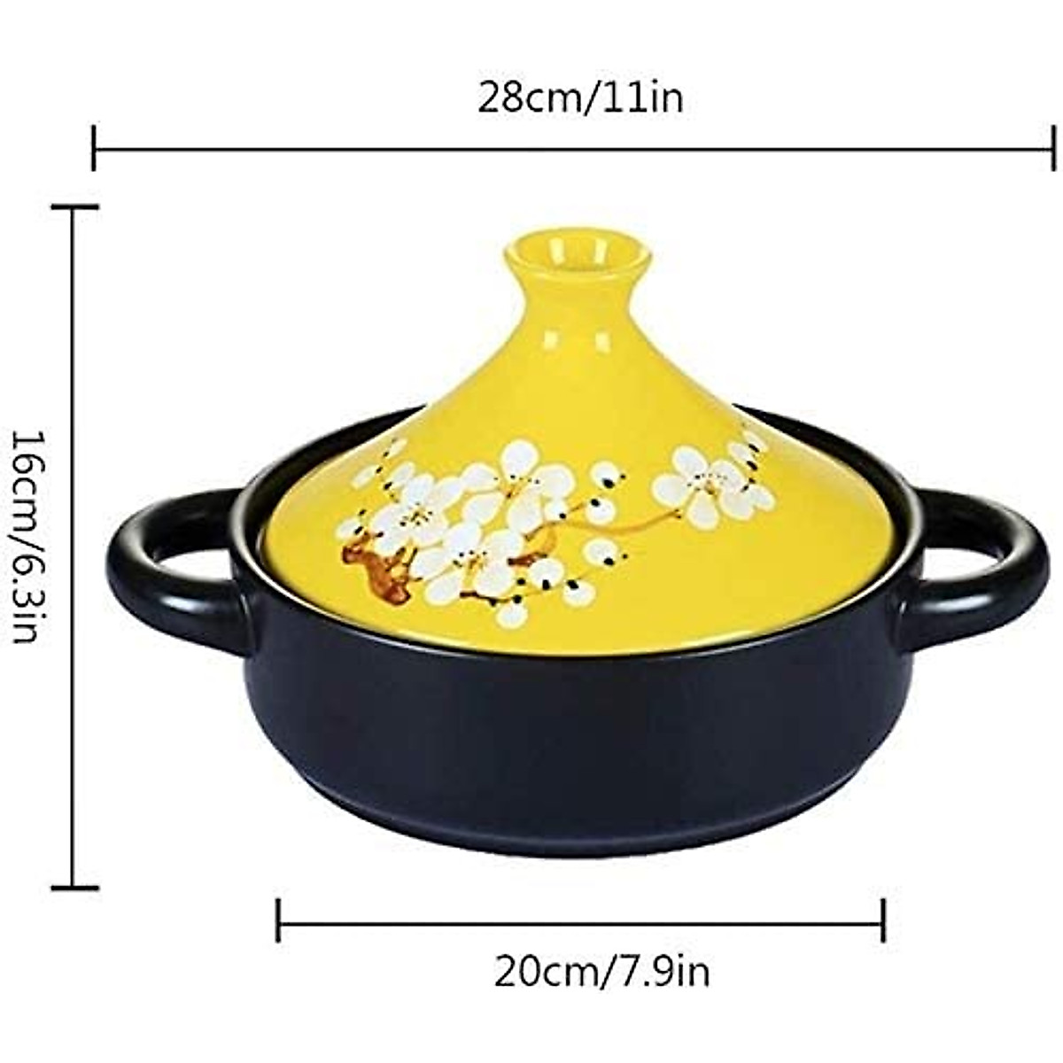 XuRX Hand Made Ceramic Tagine Pot 1.5L, Home Tagine Pot Cookware Lead Free Stew Casserole Slow Cooker for Home Kitchen 20cm