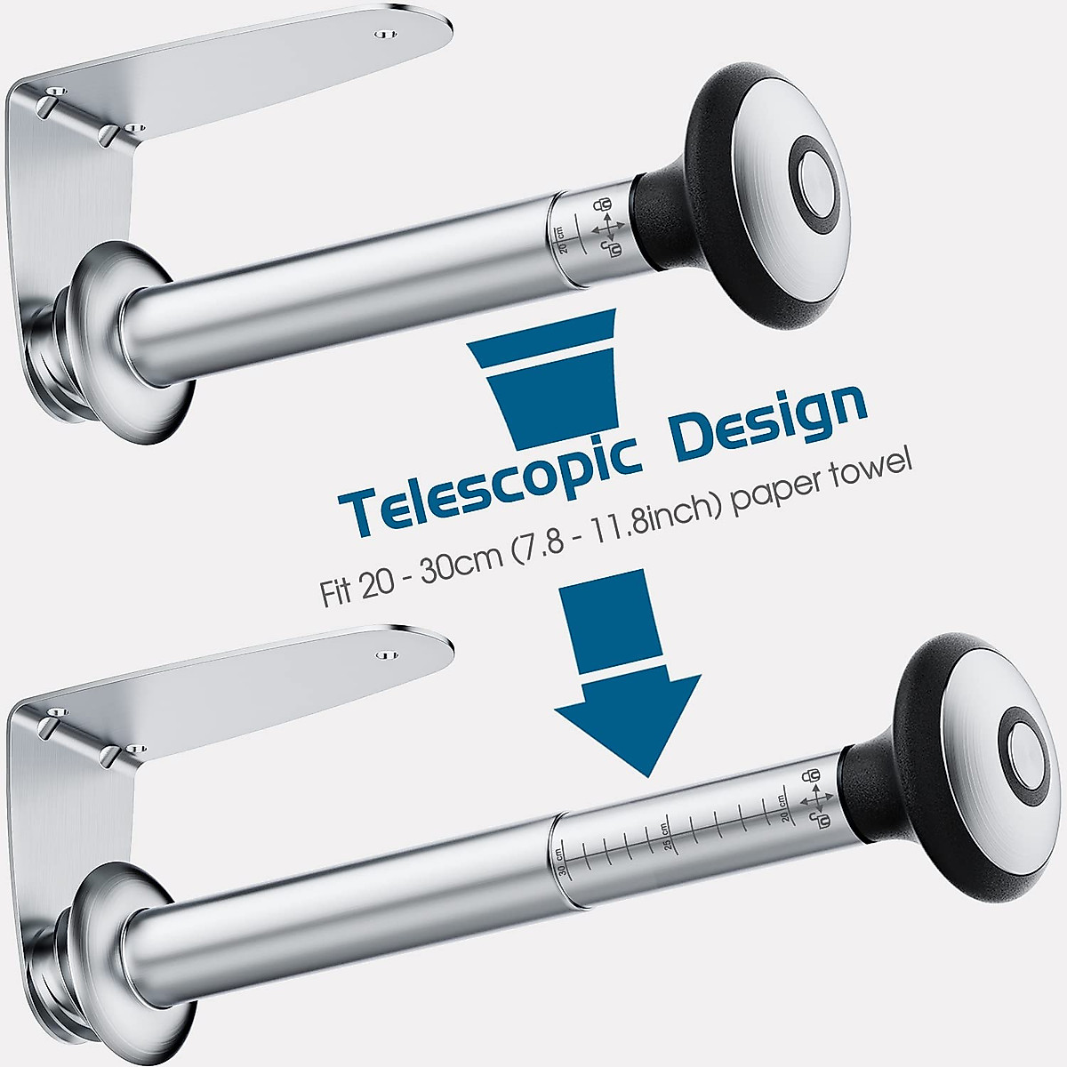 Paper Towel Holder Single Hand Tear - Upgraded Patented Signice Paper Towel Holder Under Cabinet Self Adhesive Towel Holders Wall Mount Hanging Counter Paper Towels Holder Rack for Kitchen (Stainless)