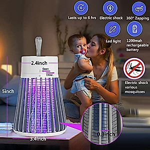 Kopests Electric Bug Zapper,Indoor Mosquito Zapper Portable Camp Mosquito Killer Rechargeable Bug Zapper Mosquitoes Light with Hanging Loop,360°Purple Light Mosquito Trap Up to 6 Hours of Battery