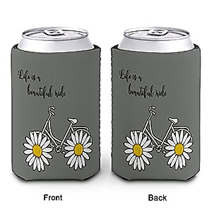 Can Cooler Sleeves Coozies for Cans And Bottles Insulators Positive Quote Daisy Bike Print PVC Elastic Reusable