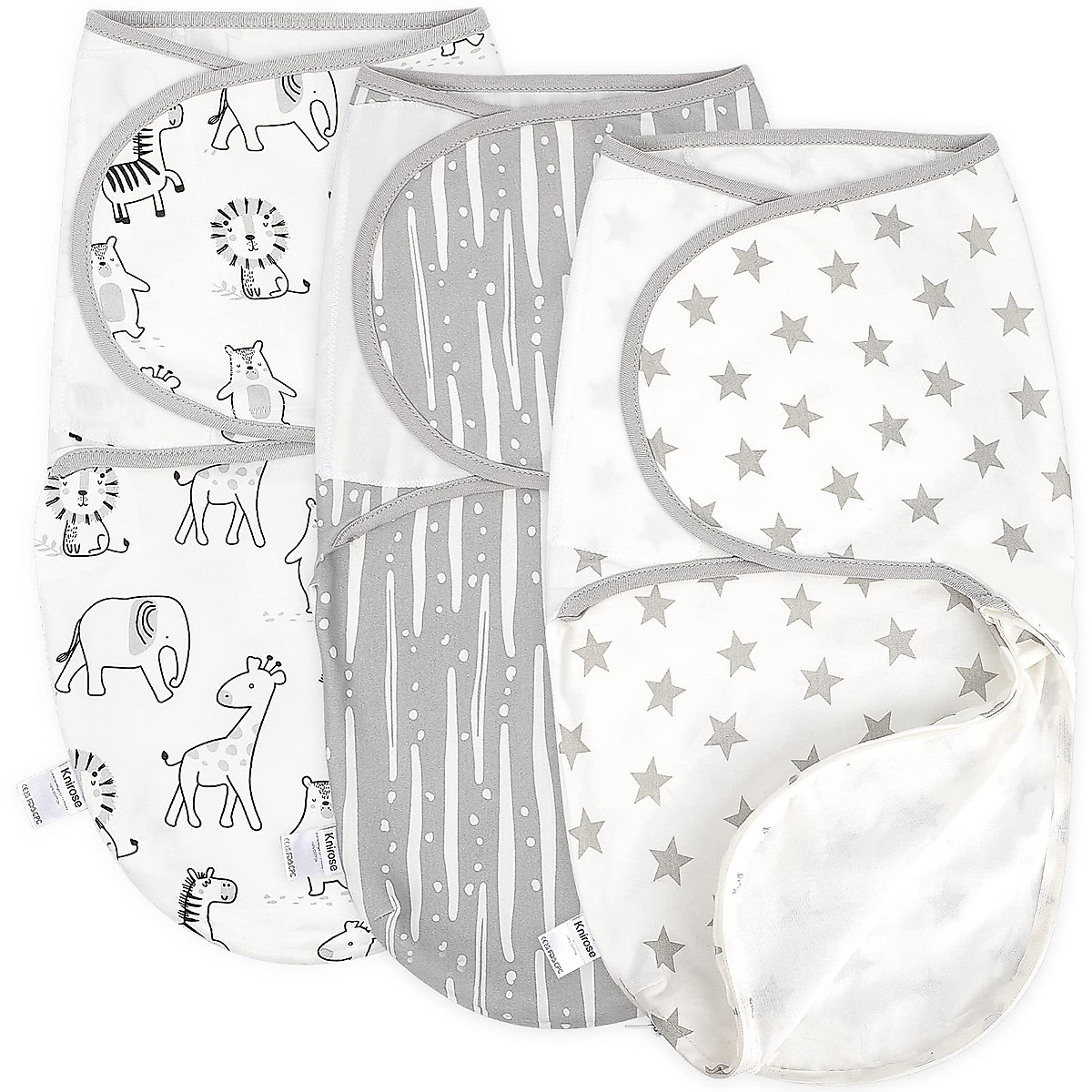 Knirose Noiseless Patented-Velcro Baby Infant Wrap Swaddle Blankets for Newborn Baby Boys Girls 0-3 Months, Wearable Swaddle Sleep Sacks Easy Diaper Changing Sleeping Bag with Zipper