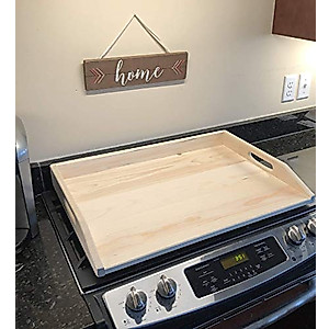 Boxwood and Mum Handmade Wood Serving Tray, Stove Top Cover works as TV Tray, Rolling Tray, Bed Tray, Oven Tray or Food Tray, Natural Unfinished Pine Wood Tray Serving Board, Amish Made in USA