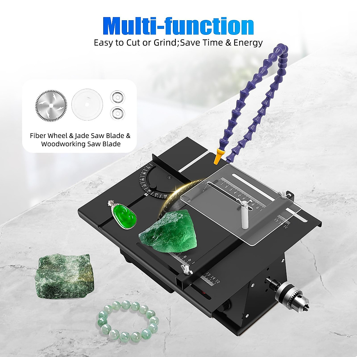 RocoReny 1850W Mini Table Saw, DIY Gem Faceting Cutting Carving Polishing Machine for Cutting Rocks, Stepless Speed Regulation Jewelry Rock Polishing Saw, 33mm Cutting Depth, 10000RPM