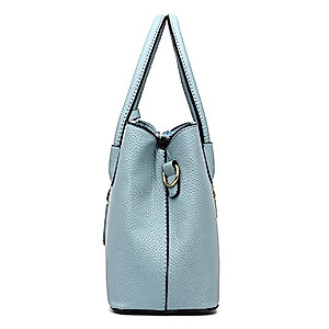 Covelin Women's Top-handle Cross Body Handbag Middle Size Purse Durable Leather Tote Bag Light Blue