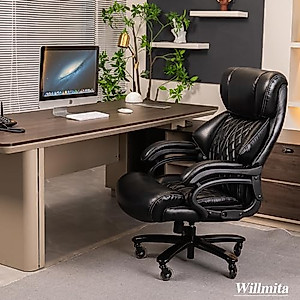 WILLMITA 400lbs Big and Tall Office Chair for Heavy People Executive Office Chair Wide Spring Seat Home Office Desk Chair with Heavy Duty Casters 360 Swivel Chair Computer PU Leather Chair (Black)