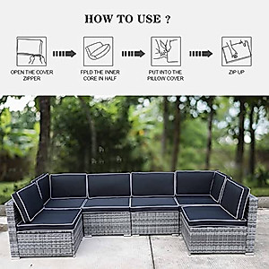 VIXLON Outdoor Patio Cushions Replacement Covers for Wicker Rattan Patio Furniture Conversation Set Outdoor Cushion Covers with Zipper Fit (Black+White Edge (Only Cover), 14 Piece Sets)