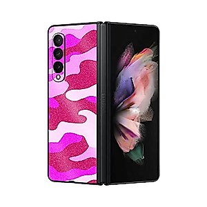MightySkins Glossy Glitter Skin Compatible with Samsung Galaxy Z Fold 3 - Pink Camo | Protective, Durable High-Gloss Glitter Finish | Easy to Apply, Remove, and Change Styles | Made in The USA