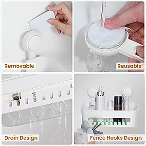 3 Pcs Shower Caddy Suction Cup Wall Shelf Shower Basket Storage Organizer No Drilling One Second Installation Removable Powerful Shower Caddy Waterproof Shower Storage for Bathroom and Kitchen, White
