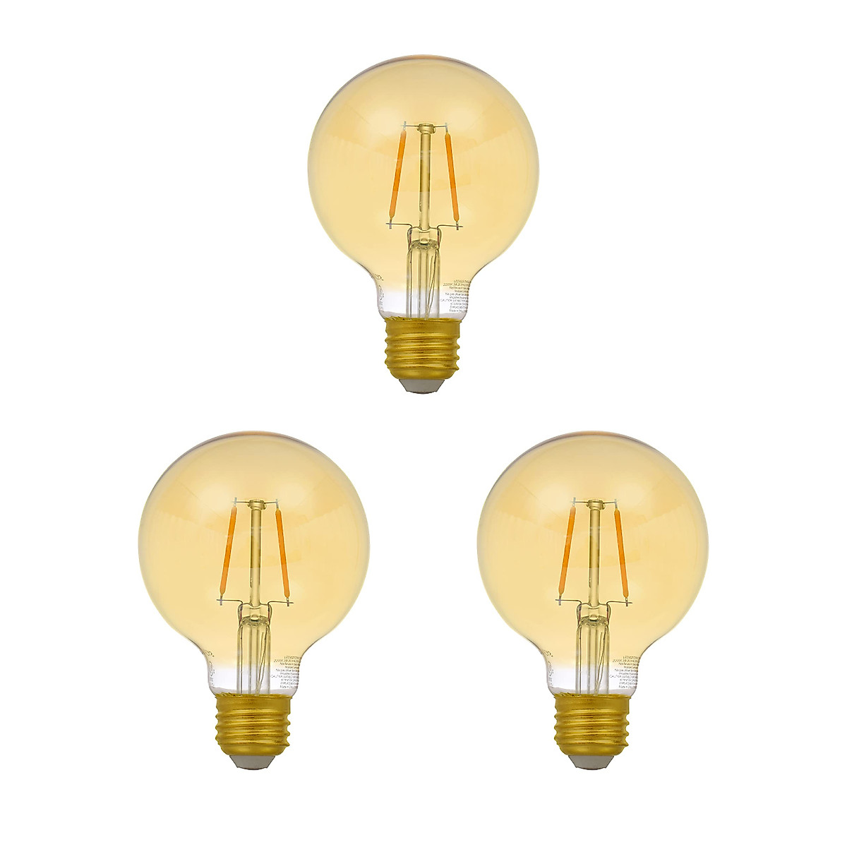 SYLVANIA LED Vintage Filament Globe G25 Light Bulb, 25W Equivalent Efficient 3W, 13 Year, Dimmable, 2175K, Amber Glow - 3 Pack (40066)