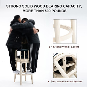 AULIFE Cow top Leather Wooden Bar Stools, 360 Degree Swivel Bar Height Chair with Backs for Home Kitchen Counter, Morden Chair Barstools (Ivory Wood 1pc-Blue Seat, Bar Height-Seat Height 29.5”)