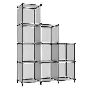 AWTATOS Cube Storage Organizer Modular Storage Cubes Bookshelf Stackable Closet Storage Shelves DIY Plastic 9 Cube Organizer Shelving, Ideal Storage Solution for Bedroom, Home Office, Grey