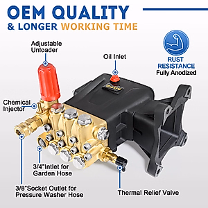 TOOLCY Pressure Washer Pump Max 4200 PSI 4.2 GPM, 1" Shaft Horizontal Gas Power Washer Pump Replacement, Direct Drive Triplex Plunger Pump, Compatible with Honda Simpson, DeWalt and More, 5 Nozzles