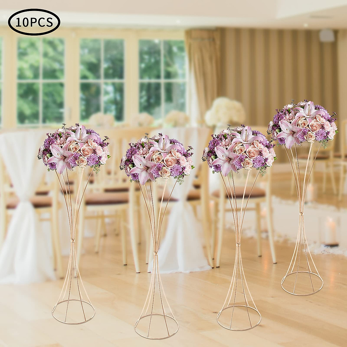 LOYALHEARTDY 10 Pcs Tall Metal Trumpet Vase, 31.5inch Metal Flowers Stand Wedding Centerpiece Table Decorations, Gold Centerpieces Road Lead Flower Rack for Wedding Decorations, Party, Event, Home