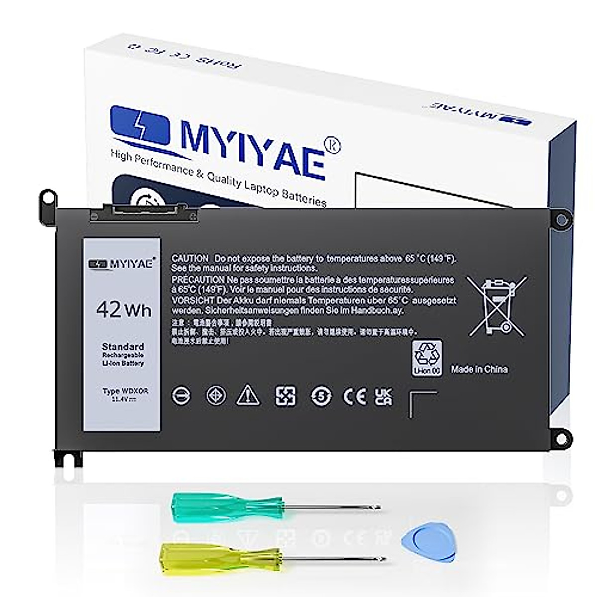 MYIYAE 42Wh WDX0R Replacement Laptop Battery for Dell Inspiron 15 5568 5567 5570 7579, 11.4V WDXOR Standard Rechargeable Li-ion Battery for Dell Inspiron 13 7378 Latitude 3180 3380 3590 Vostro 5581
