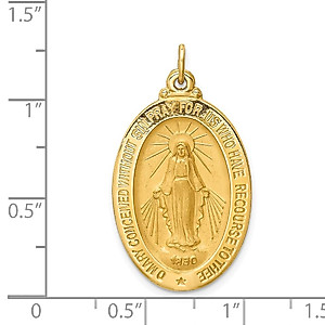 14k Yellow Gold Satin Medium Oval Miraculous Medal Fine Jewelry for Women (L- 32.5 mm W- 18.5 mm)