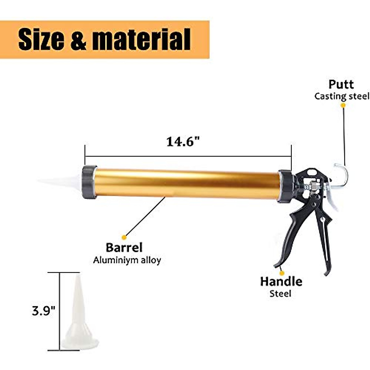 Sealant Sausage Caulking Gun Aluminium-600ml/20oz - 12:1 Thrust Ratio (Gold)