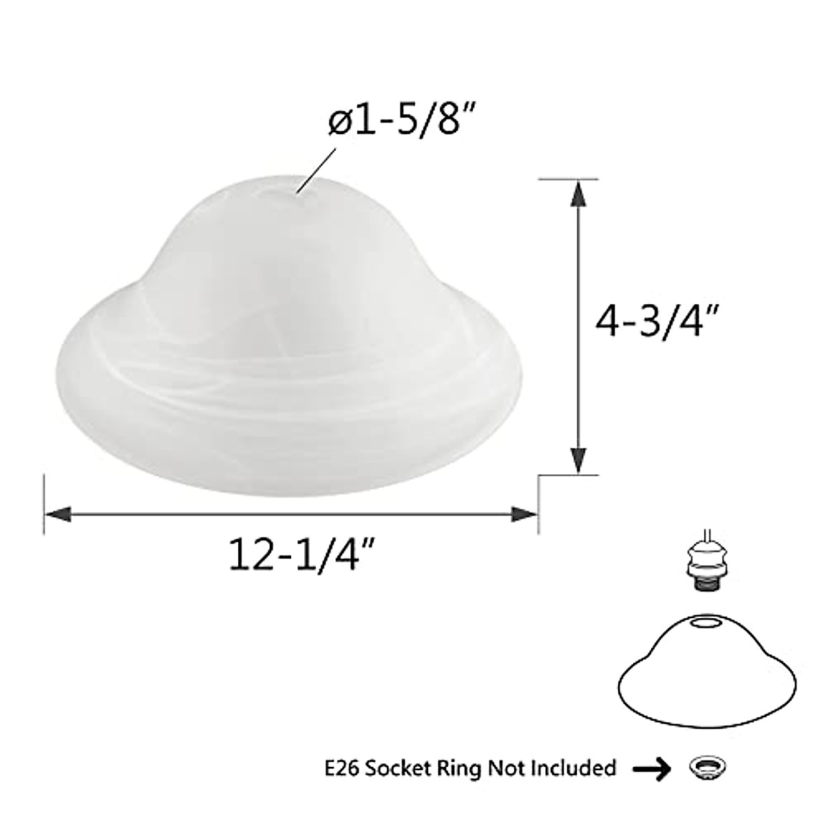 Aspen Creative 23517-11, Alabaster Replacement Glass Shade for Medium Base Socket Torchiere Lamp, Swag Lamp and Pendant & Island Fixture, 12-1/4" Diameter x 4-3/4" Height