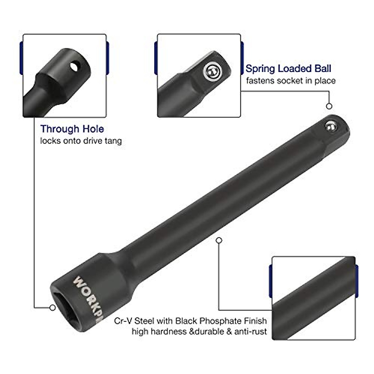 WORKPRO 1/2" Drive Impact Socket Set with Extension Bars, Premium Cr-V Steel, Complete 55-Piece, SAE and Metric Sockets with Enhanced Storage Case