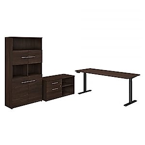 Bush Business Furniture Office 500 Height Adjustable Standing Desk with Storage and Bookcase, 72W, Black Walnut