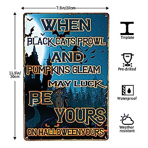 OMMIIY Decor 8''x12'' May Luck Be Yours On Halloween Cat Witch Pumpkin Tin Sign Retro Style Miller Beer Bar Den Halloween Painting Metal