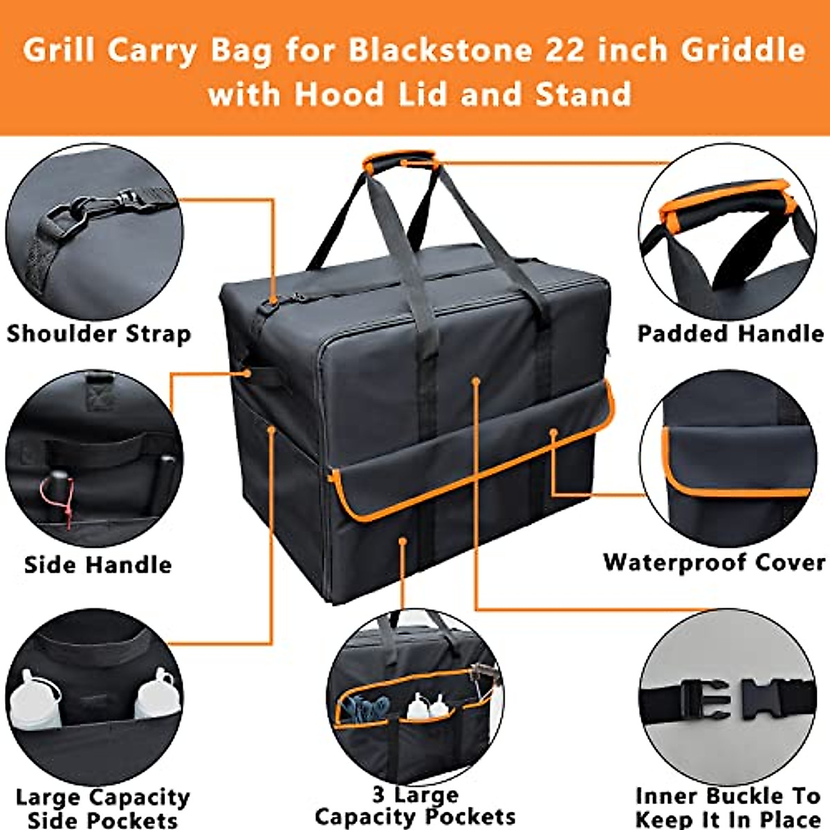 Grill Carry Bag for Blackstone 22 inch Tabletop Griddle with Hood Lid and Stand - Fit for Model 1891- Portable Outdoor BBQ Grilling Carry Bag - Heavy Duty Waterproof 600D Oxford Fabric