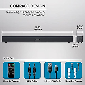 Merkury Innovations, Pur Sound Wireless Home Theater Soundbar and Speaker, Bluetooth HDMI Optical USB Plugin, 10 Watt Output Power, 1500mAh Rechargeable Battery