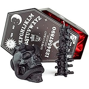 Kobi & Knight Black Skull Candle Set - XL Skull Goth Candle with Snake and Spine in Coffin Gift Box - Gothic Candles for Spooky Halloween Decorations - Creepy Candles for Goth Decor - Skeleton Candle