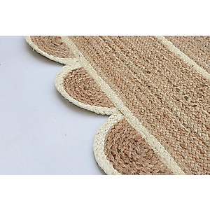 Arise Export Jute Bohemian Area Rug - 2' X 3' ft Scalloped Pattern Natural for Home Decor Item for Living Room Hallways Bedroom and Kitchen (Off White 2' X 3' ft)