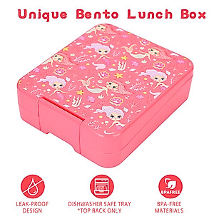 Bento Lunch Box Set for Kids with 10oz Soup Thermo, Leak-Proof Lunch Containers with 4 Compartment, Kids Thermo Hot Food Jar and Insulated Lunch Bag for Kids to School,BPA-Free(Mermaid)