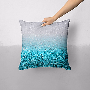 iiRov Aqua Blue & Silver Glimmer Fade - Custom Decorative Home Decor Indoor or Outdoor Throw Pillow Cover Plus Cushion Set for Sofa, Bed or Couch (Pillow CASE Cover Plus Cushion)