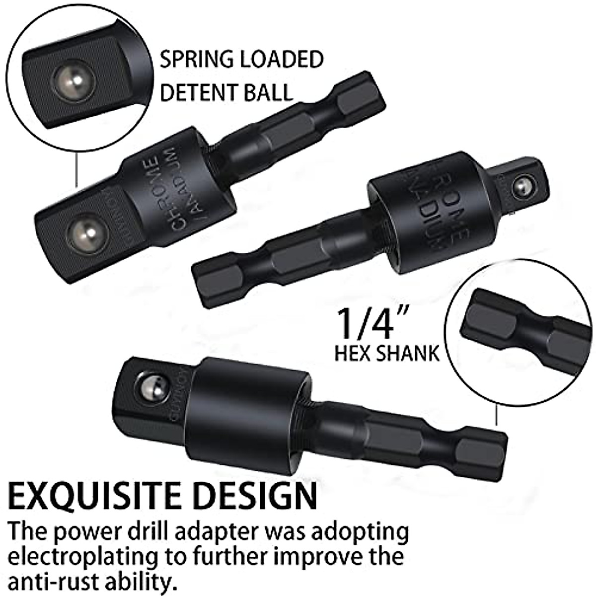 Impact Grade Driver Sockets Adapter Extension Set Drill Bit 3Pcs 1/4 3/8 1/2" 360°Rotatable Universal Socket Adapter Set+Right Angle Drill 105°Right Angle Screwdriver set Drill Hex Bit Socket Adapte