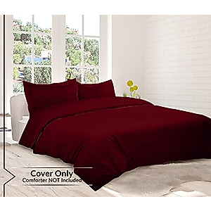 ROYALE LINENS Burgundy Duvet Cover Queen Size - Queen Duvet Cover Set - 3 Piece Double Brushed Queen Duvet Covers with Zipper Closure, 1 Duvet Cover 90x90 inches and 2 Pillow Shams (Queen, Burgundy)