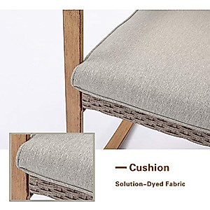 AQUILLA 3 Pieces Rocking Chairs Table, 350lb Capacity Outdoor Patio Furniture Set Woodgrain w Grey Cushions and Round Glass Top Desk for Garden, Porch, Backyard