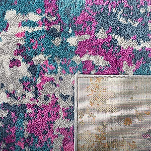 SAFAVIEH Madison Collection 8' x 10' Ivory/Blue MAD143B Modern Boho Abstract Non-Shedding Living Room Bedroom Dining Home Office Area Rug