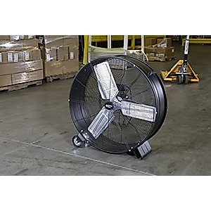 Comfort Zone CMC30 30” High-Velocity 2-Speed Direct-Drive Industrial Drum Fan, All-Metal Construction, Rubber Wheels, Easy to Grab Handle, & Balanced Aluminum Blades, Black