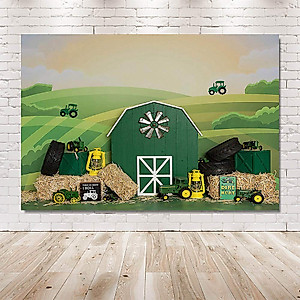 MEHOFOND Tractor Birthday Party Backdrop Props Boy Girl Happy 1st Birthday Green Farm Portrait Photography Background Photo Banner for Cake Table Supplies 7x5ft