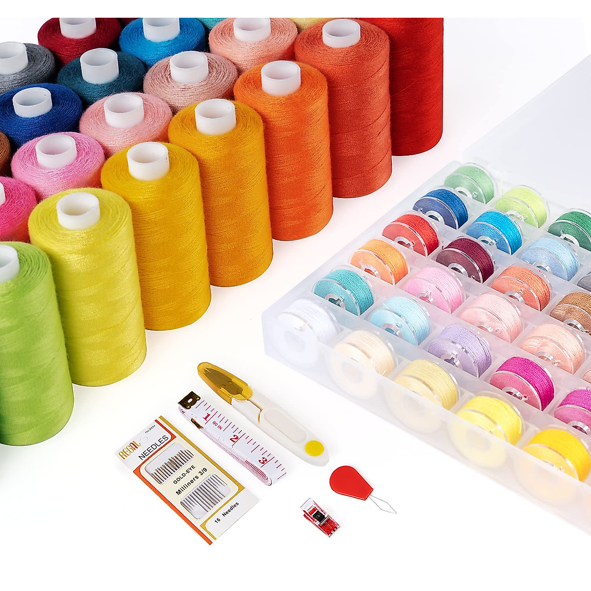 ilauke 700Yards Sewing Thread, 72Pcs Prewound Bobbins and Thread Spools per Polyester Sewing Thread Spools, 36Colors Machine Thread for Sewing Brother Singer Janome Machine with Sewing Supplies