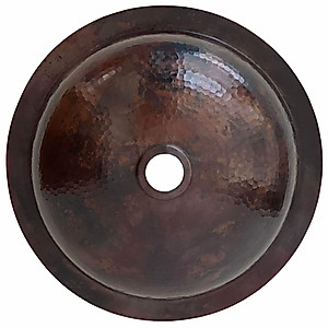 15" Round Copper Bathroom Sink Mexican Copper Bath Sink Pure Copper Hand Hammered Dual Mount Dark CPS05