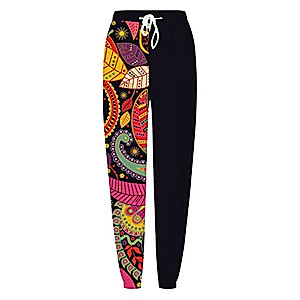 Cinch Bottom Sweatpants for Women Pockets Ethnic Printed Lounge Trousers High Waist Sporty Workout Jogger Pants