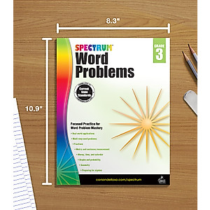 Spectrum Math Word Problems Grade 3 Workbook, Ages 8 to 9, 3rd Grade Math Word Problems, Fractions, Algebra Prep, Geometry, Multi-Step Word Problems, Money, and Time - 128 Pages