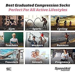 SpeedAid Compression Socks for Men & Women Knee-high Graduated Stockings 20-30mmHg | Black/Grey - Medium