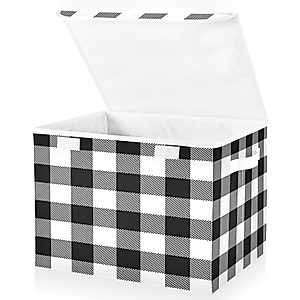 YETTASBIN Buffalo Plaid Storage Basket with Lid and Handles, Large Collapsible Fabric Storage Bins Sturdy Storage Organizer for Shelves, Closet, Bedroom, School, Office, Home Decor