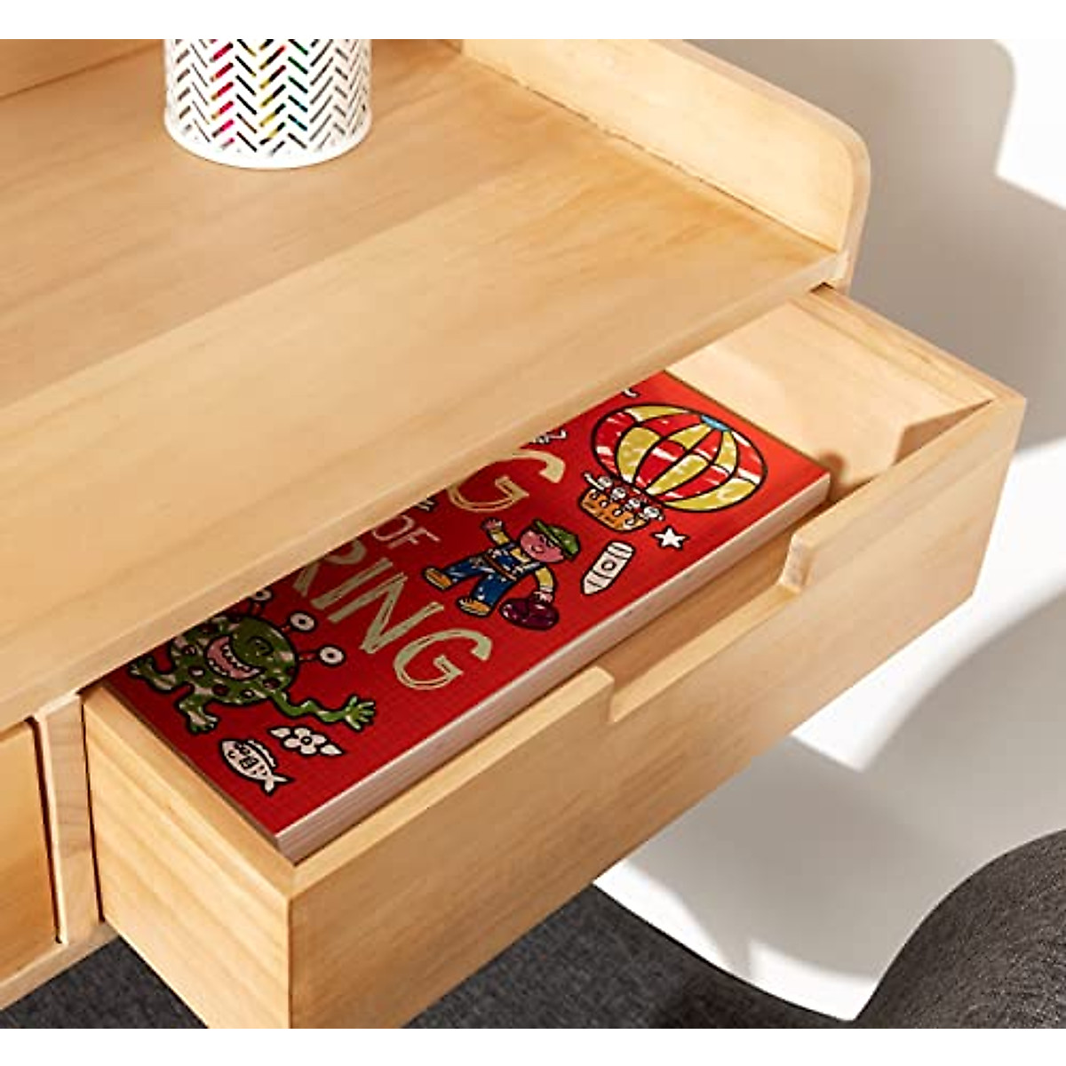 Kate and Laurel Kitt Modern Floating Desk, Natural Wood, Scandinavian Wall Mounted Double Drawer Console Table for Storage and Display, 28x12x6.5