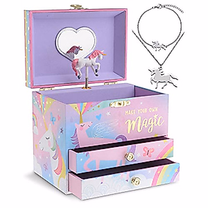 Jewelkeeper Cotton Candy Unicorn Music Box & Little Girls Jewelry Set - 3 Unicorn Gifts for Girls - Jewelry Box for Girls