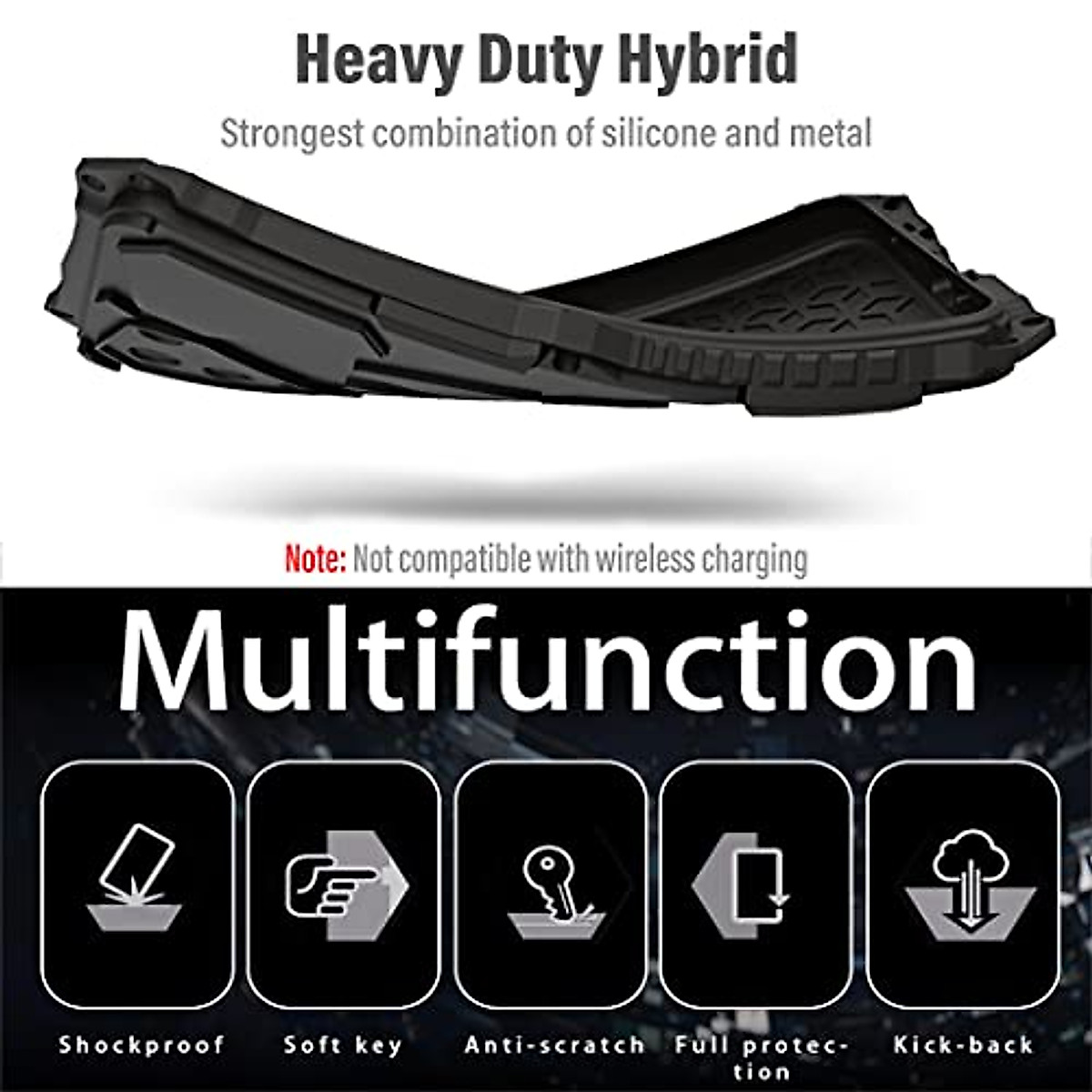 KumWum Armor Phone Case for iPhone 14 Pro Max Military Grade Cover 360 Full Protection Heavy Duty Hybrid Metal Bumper Built-in Silicone Shockproof with Screen Protector - Black + Red