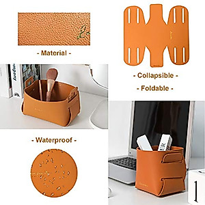 NIKAHOO Small Basket Bin Leather Storage Basket, Foldable Shelf Desk Organizer Trays for Living Room, Office, Nursery, Home Décor