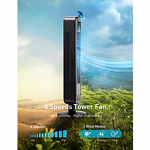 Dreo 42'' Pilot Pro Tower Fan with Remote, Black (DR-HTF005) & Tower Fan with Remote, 90° Oscillating Bladeless Fan, 42 Inch, Quiet with 6 Speeds, Large LED Display